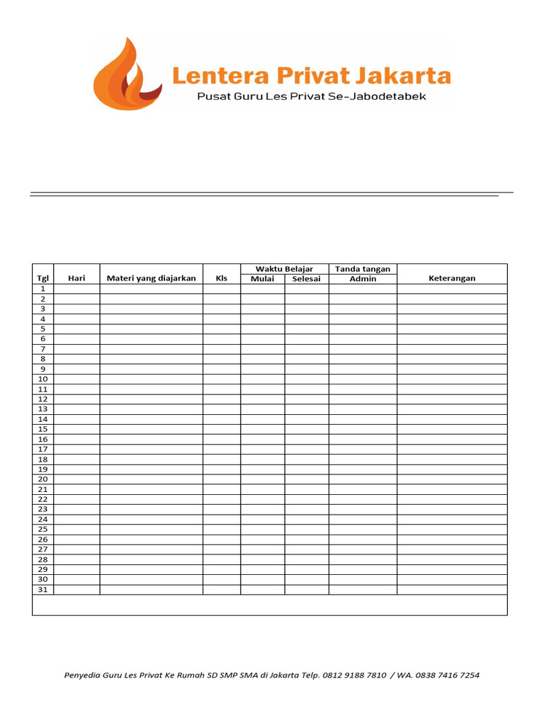 Lembar Absensi Guru Privat - GLOBAL PINTAR | PDF