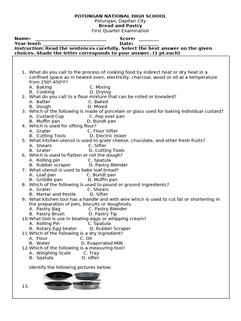 Bread and Pastry Exam Guide | PDF | Custard | Baking