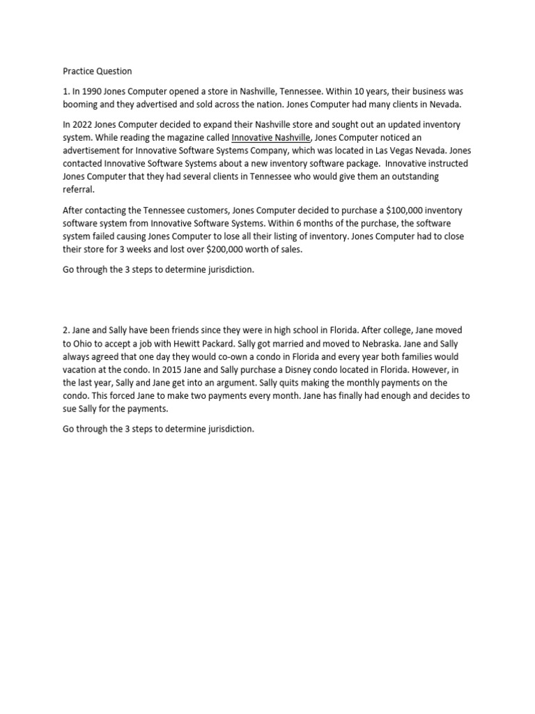 Legal Jurisdiction Scenarios | PDF