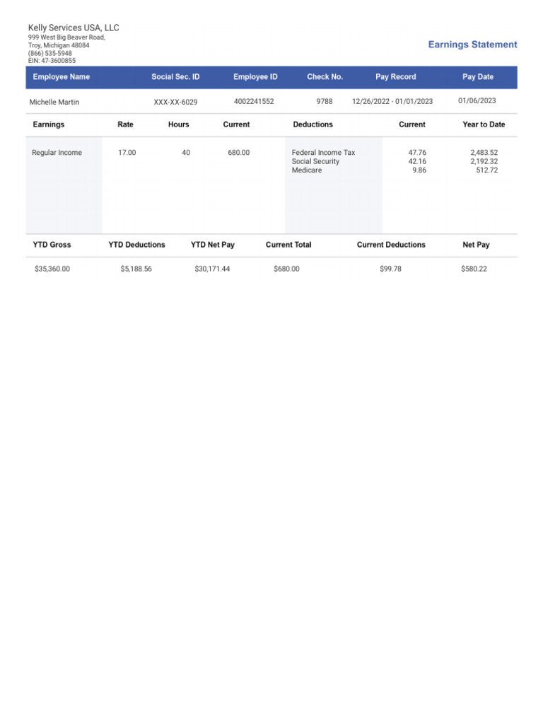 Paystubs 768809 | PDF