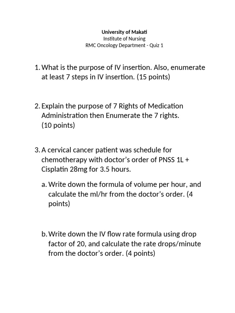v2 Quiz 1 Q&A Onco Nursing | PDF | Chemotherapy | Ovarian Cancer