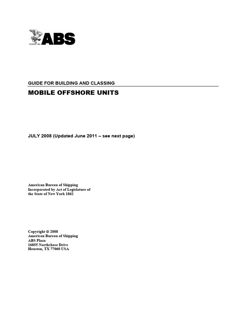 Guide for Building and Classing Mobile Offshore Unit | PDF