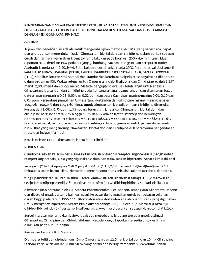 Metode RP-HPLC untuk Olmesartan | PDF