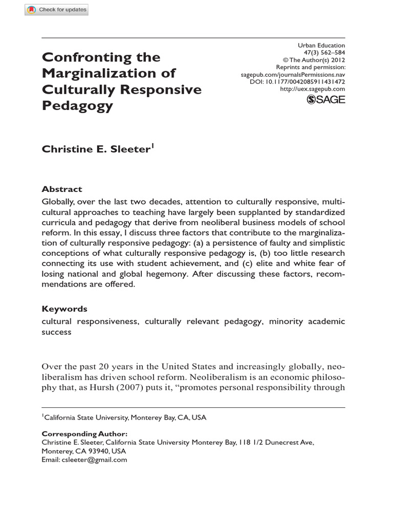 Confronting The Marginalization of Culturally Responsive Pedagogy | PDF ...