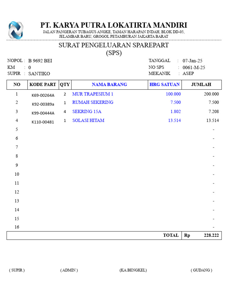 DES 2024-PERSEDIAAN SPAREPART PT KPLM - XLSX - SPS KPLM-3 | PDF