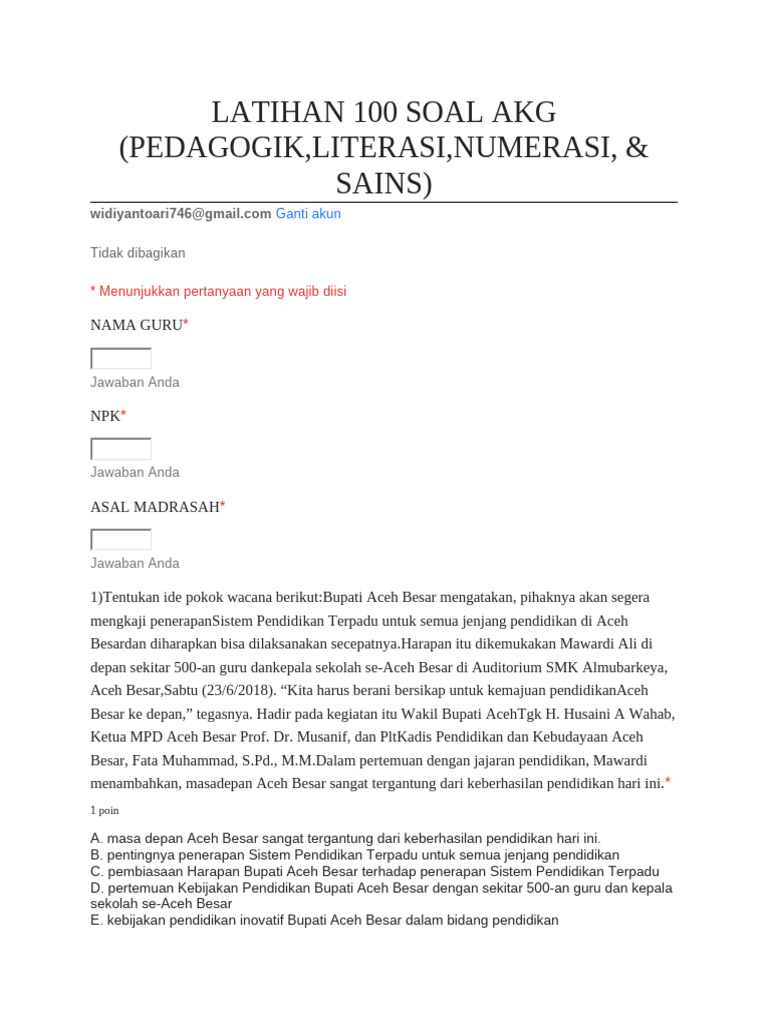 LATIHAN 100 SOAL AKG | PDF