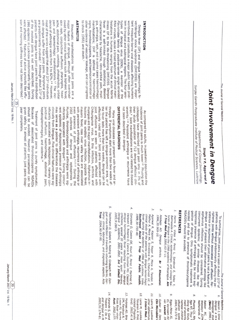 Dengue Joint Involvement | PDF | Symptoms And Signs | Animal Diseases
