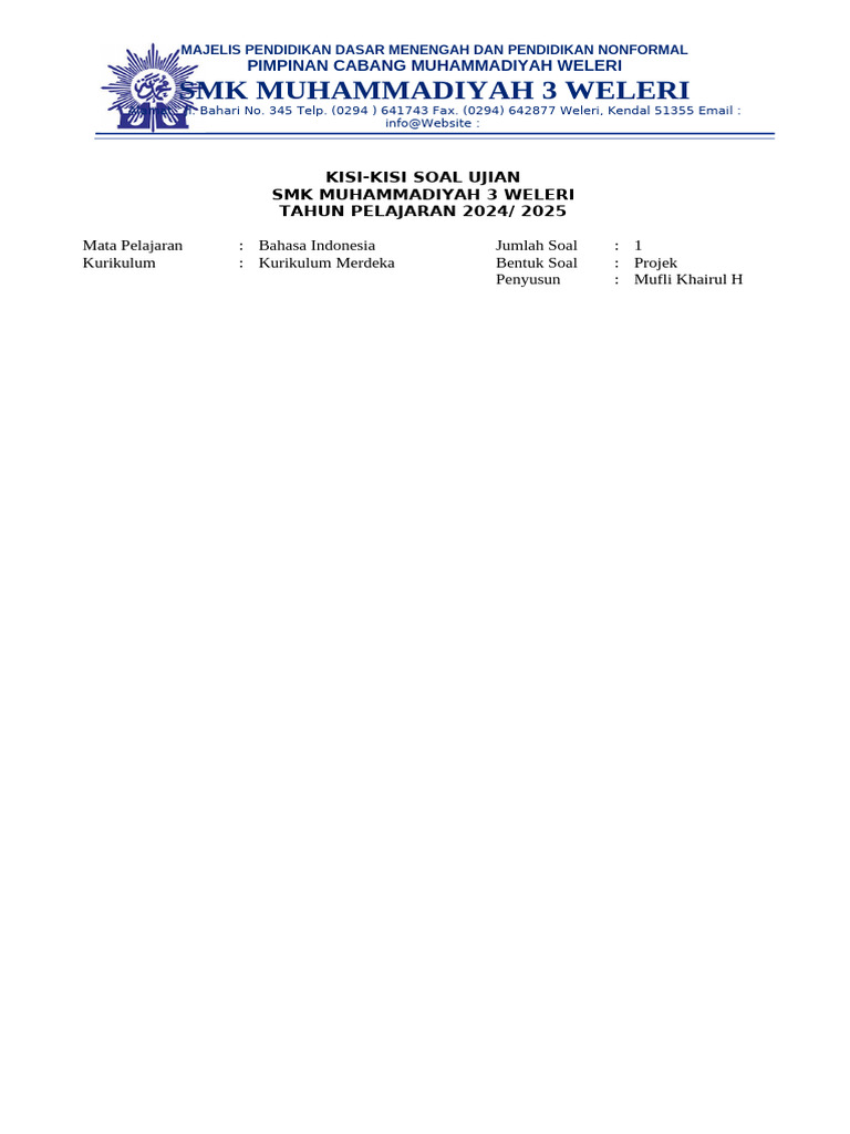 Kisi-Kisi Soal PKK | PDF