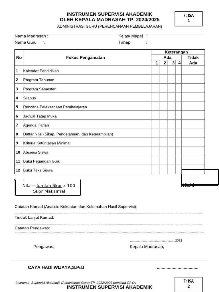Instrumen Supervisi 24 | PDF