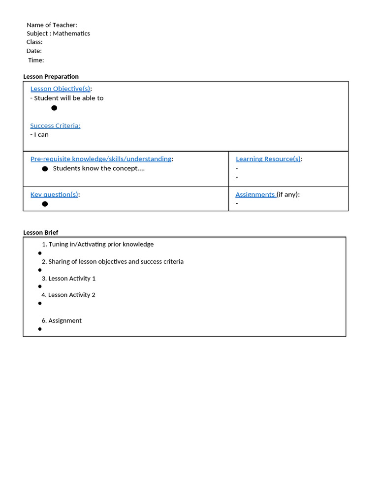 Lesson Brief Template | PDF