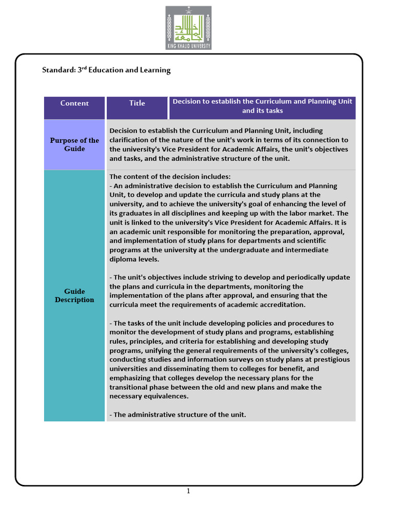 3 1 1 2 Decision to Establish the Curriculum and Planning Unit and Its ...
