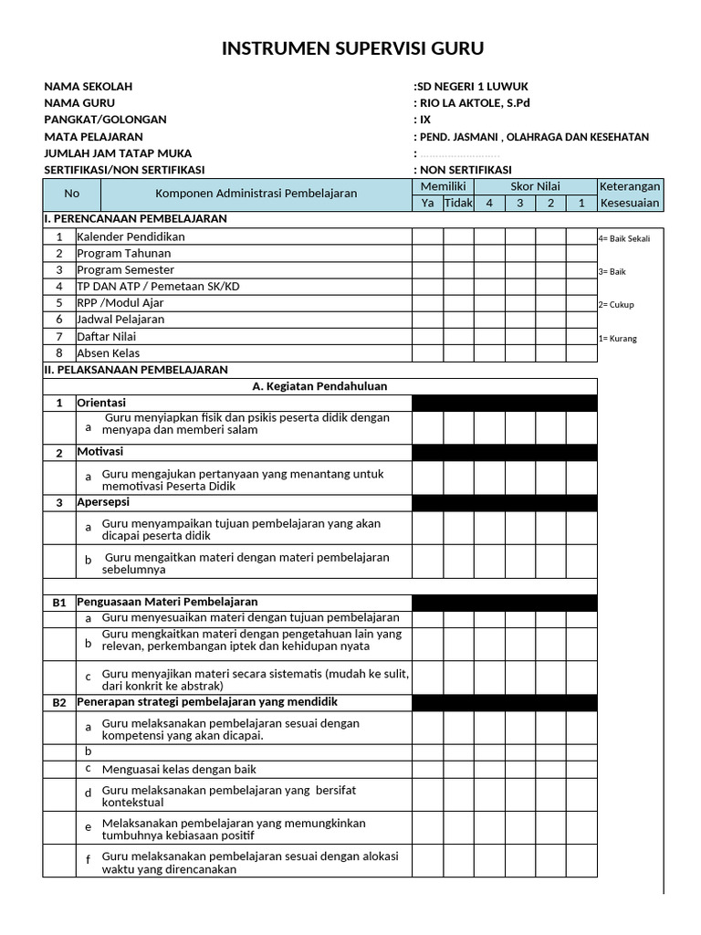 Instrumen Supervisi Guru 2025 | PDF