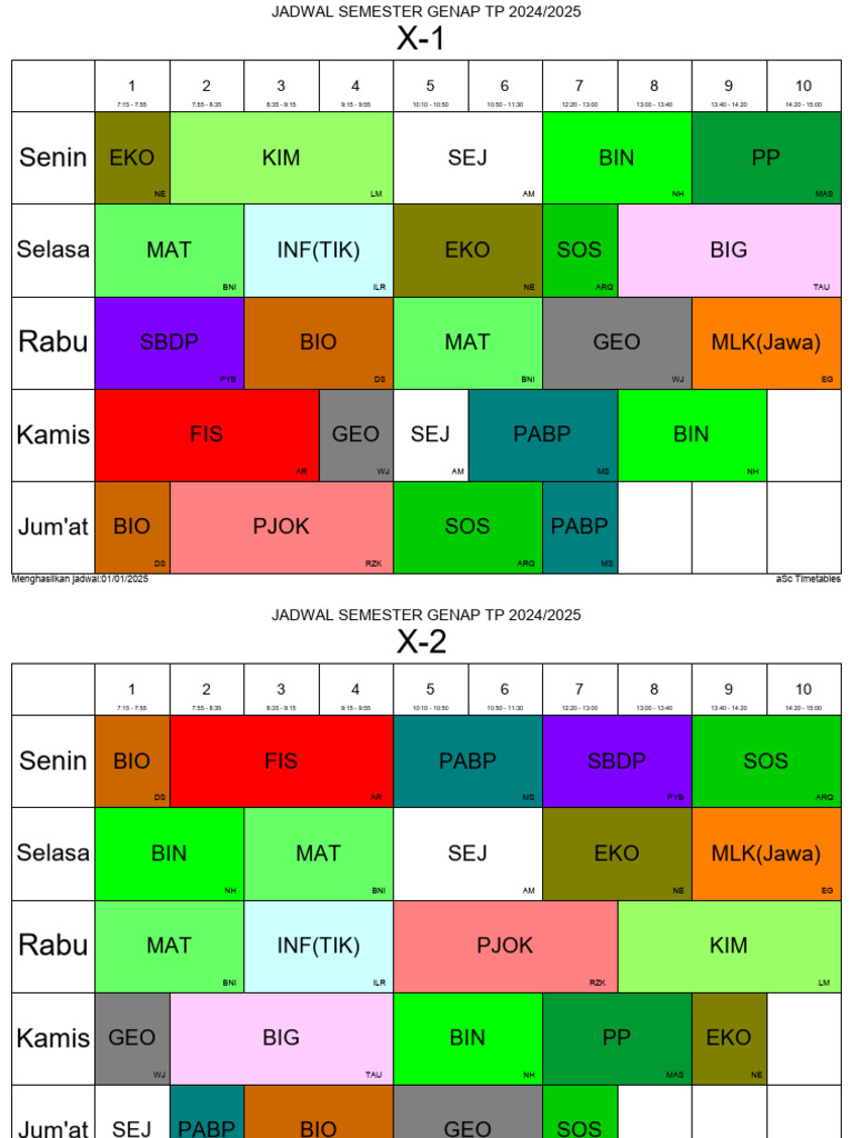 Jadwal Genap 2024 25 First Kelas | PDF