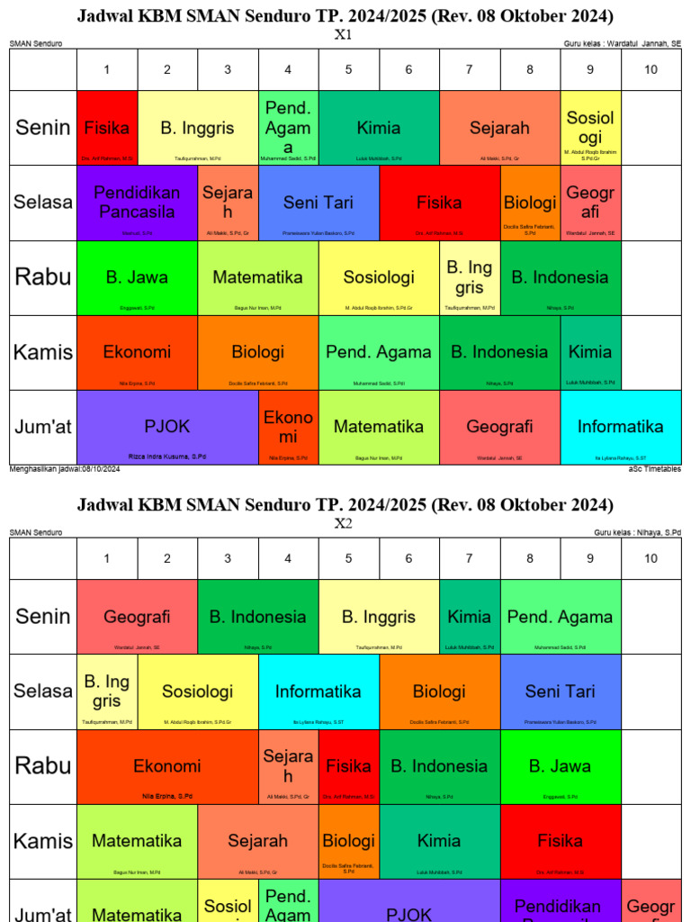 Jadwal KBM Siswa GANJIL 2024-2025 (Rev 08 Oktober 2024) | PDF
