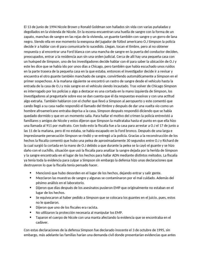 Resumen O.J Simpson | PDF