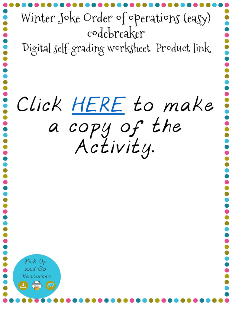 Click To Make A Copy of The Activity.: Winter Joke Order of Operations ...