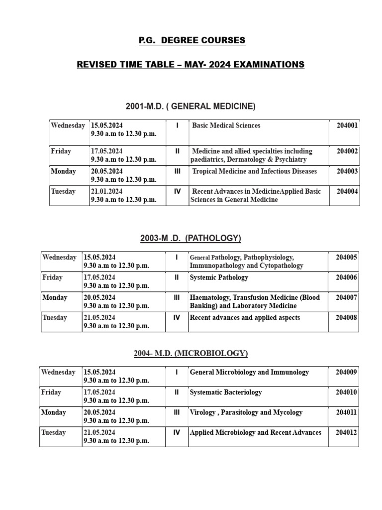 MDMS-Timetable-May2024-revised | PDF | Medicine | Psychiatry
