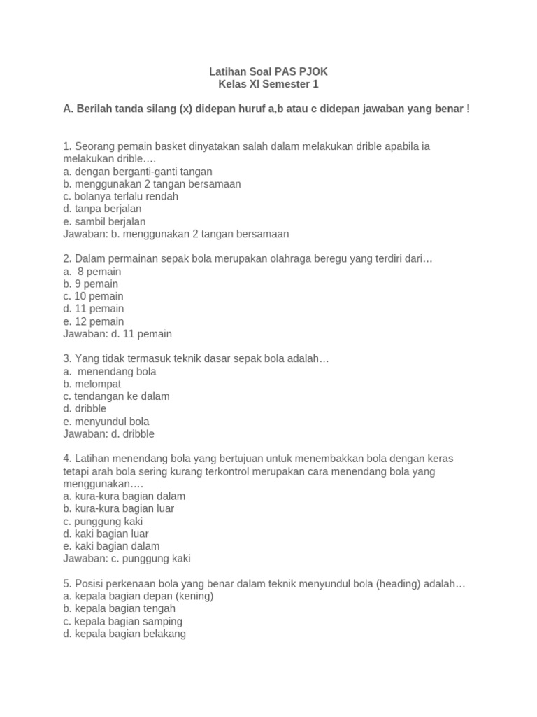 Soal PAS PJOK Kelas XI SMT 1 2023-2024 | PDF