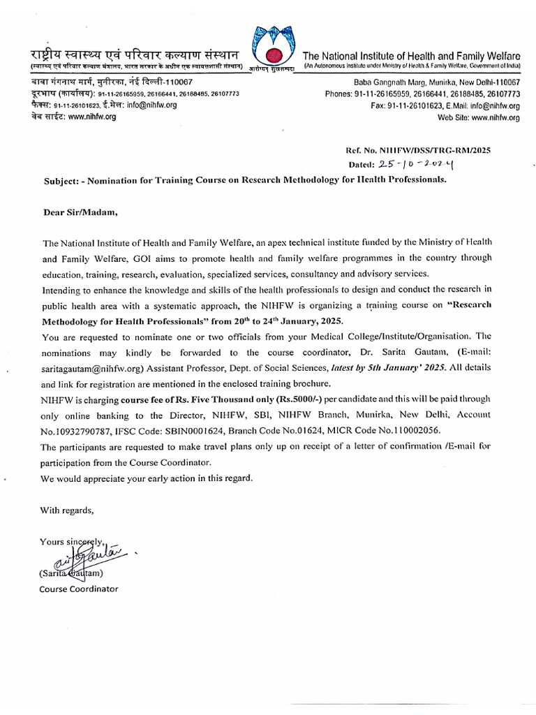 Nomination Letter For Training Course 2025 | PDF