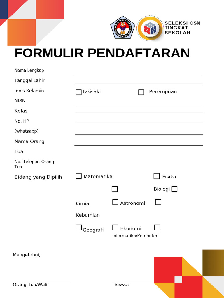Formulir-Pendaftaran-Osn 2025 | PDF