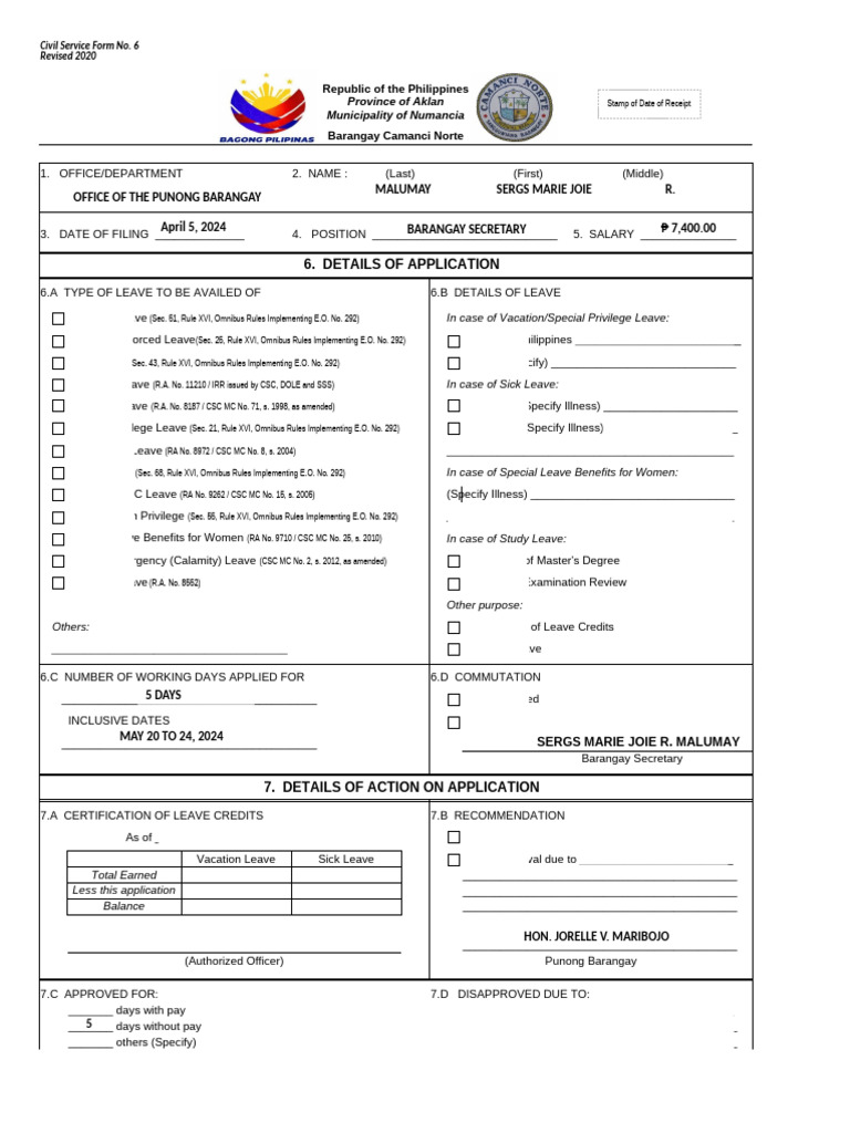 LEAVE FORM SBM | PDF | Parental Leave | Sick Leave
