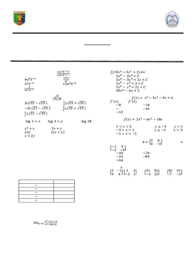 SOAL PAS MTK KELAS XII MB | PDF