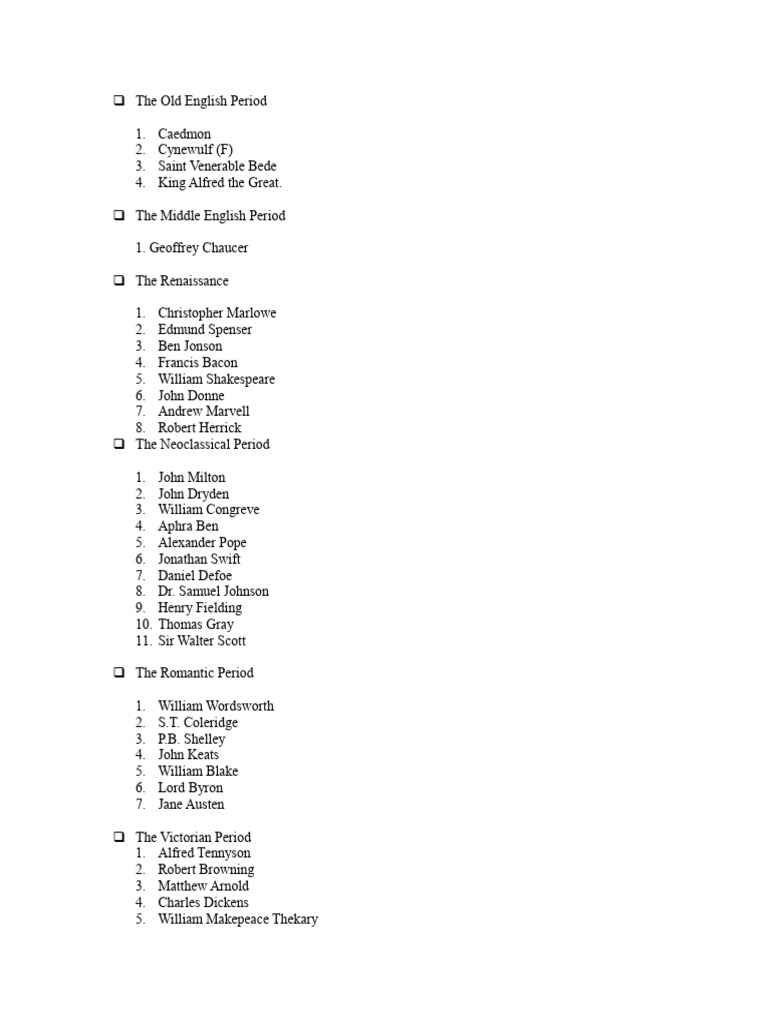Overview of English Literary Periods | PDF