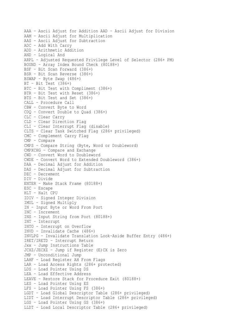Assembly Mnemonics | PDF | Pointer (Computer Programming) | Integer ...