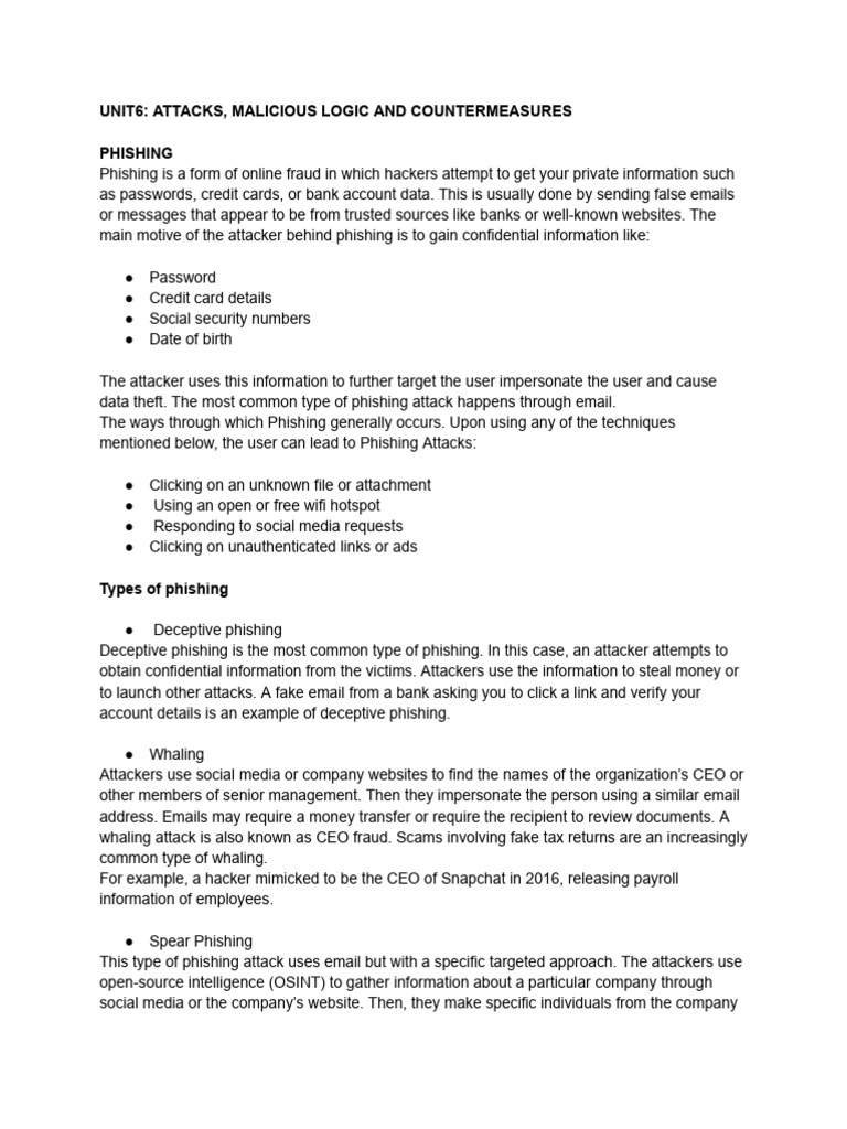 Unit6 - Attacks, Malicious Logic and Countermeasures | PDF | Denial Of ...
