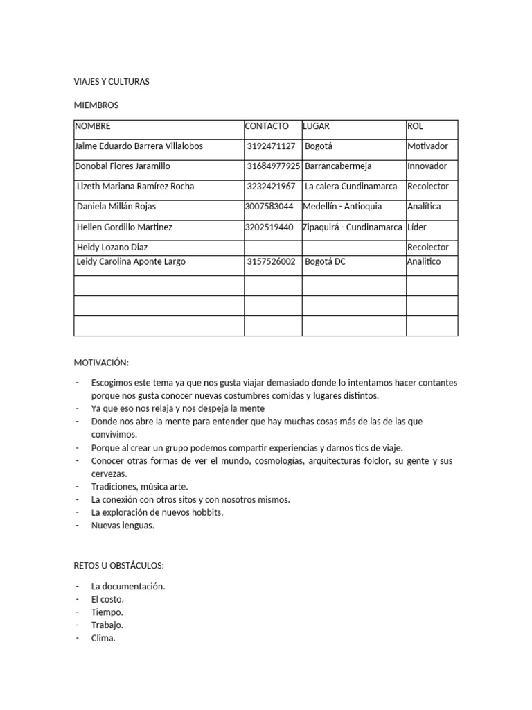 Planificación de Viajes y Cultura | PDF | Aprendizaje | Planificación