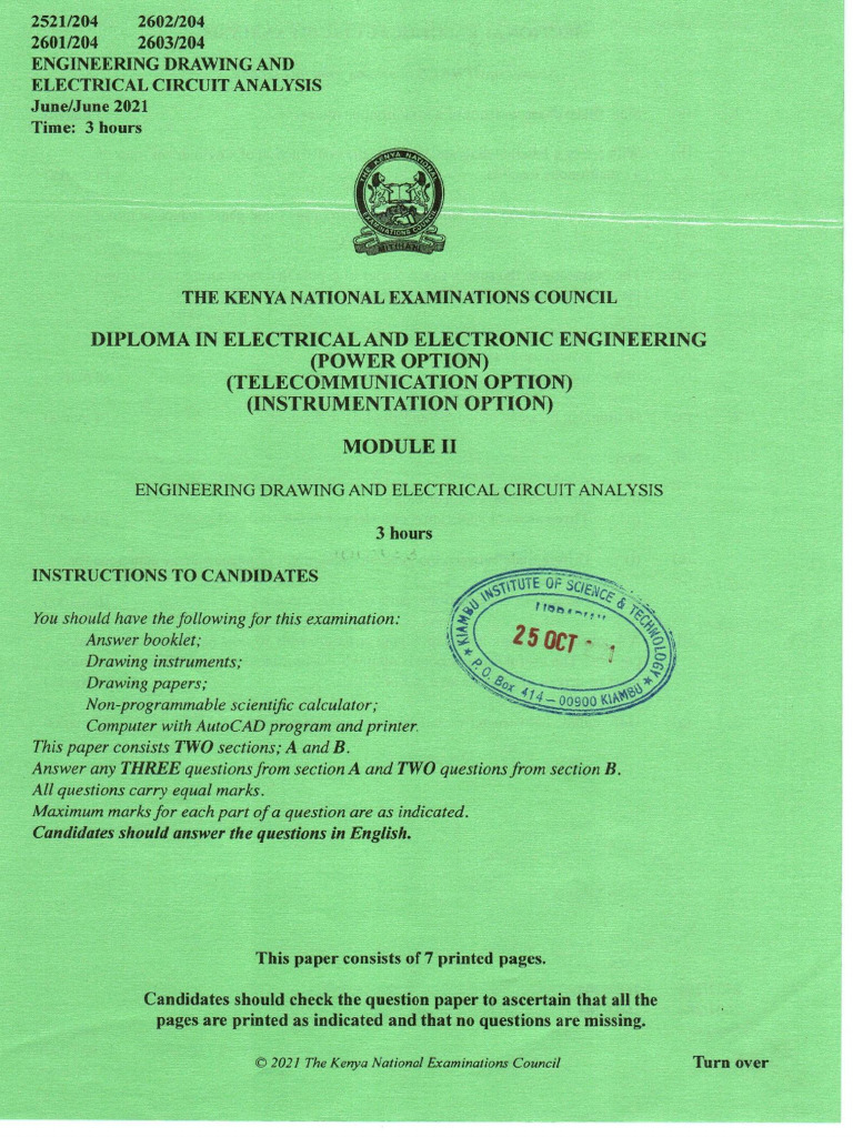 Engineering Drawing and Electrical Circuit Analysis Module II July 2021 ...