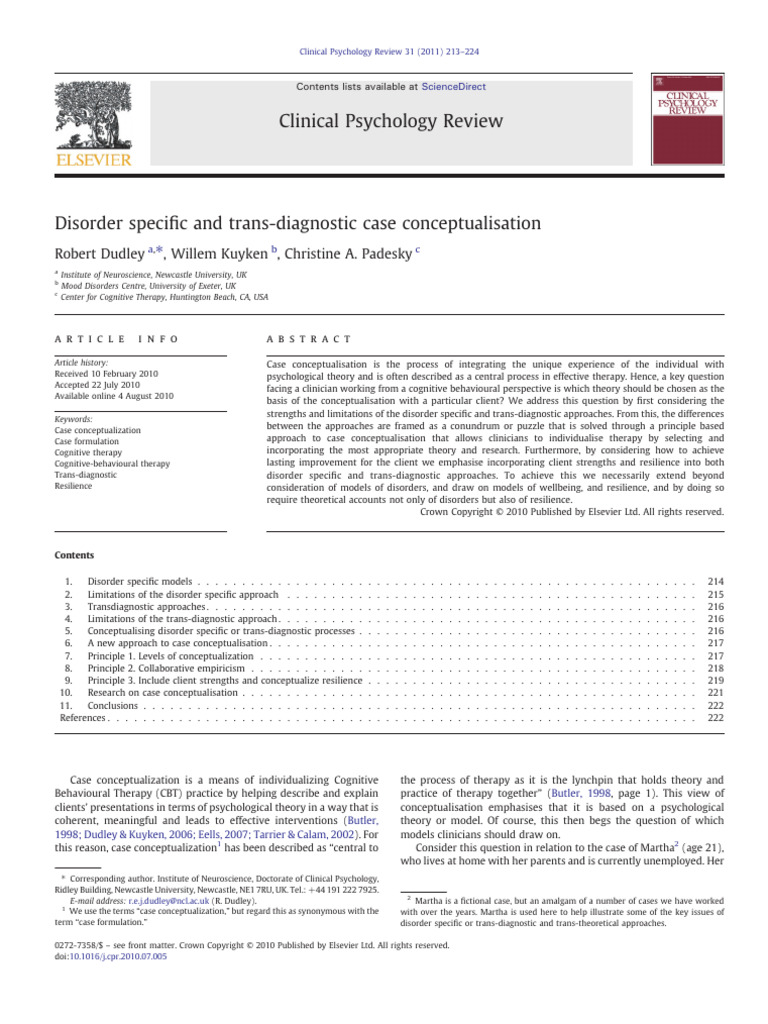 Dudlye, Kuyken, & Padesky (2011) | PDF | Cognitive Behavioral Therapy ...
