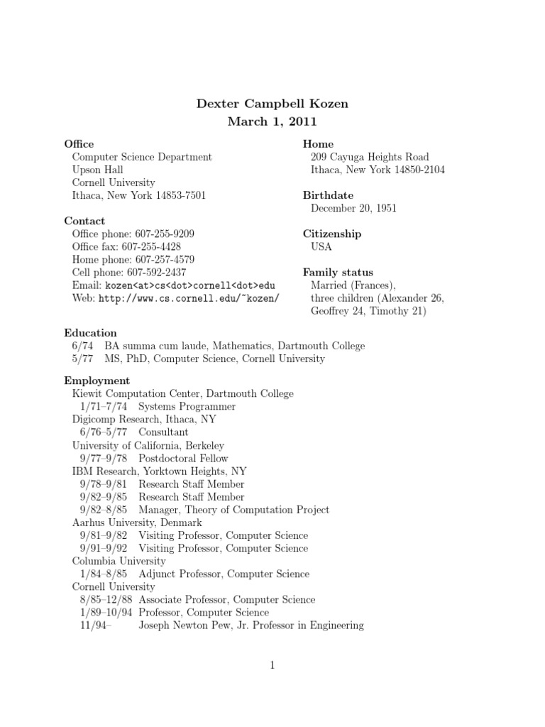 Dexter Campbell Kozen March 1, 2011 | PDF | Computer Science | Logic