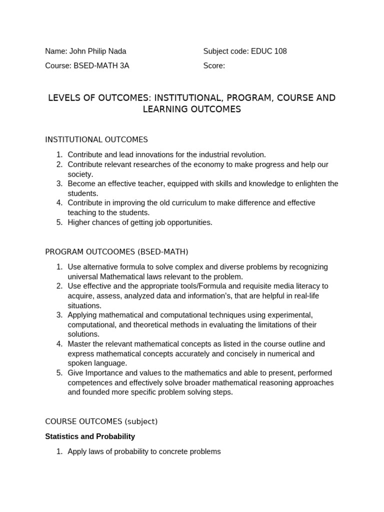 LEVELS-OF-OUTCOMES | PDF | Statistics | Mathematics