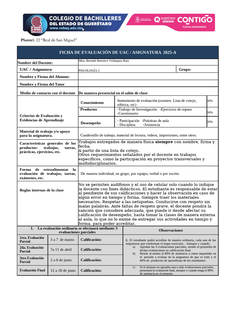 Ficha de Evaluación PSICOLOGIA | PDF | Evaluación | Maestros