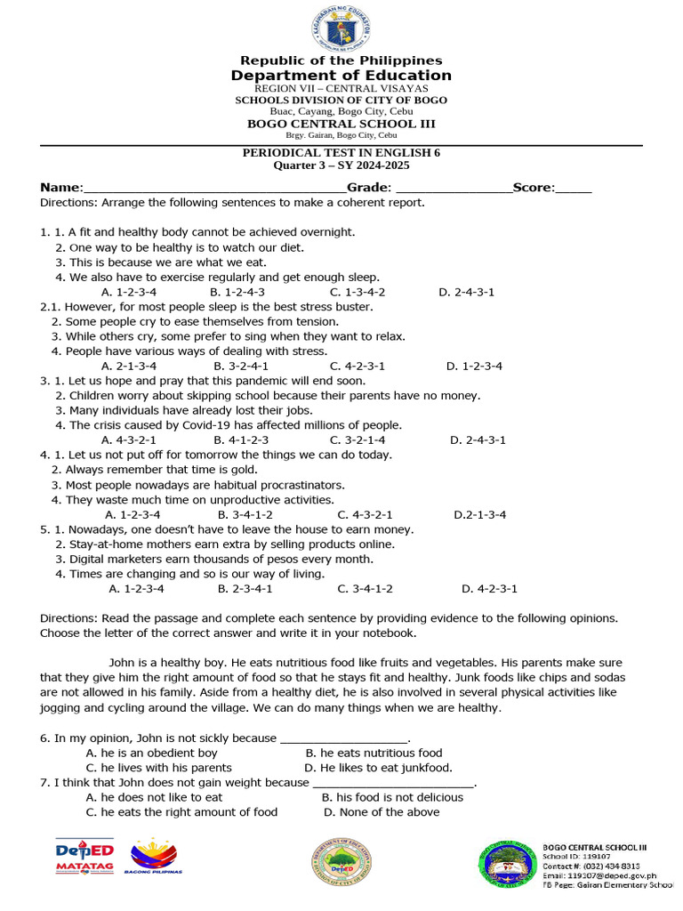 TEST QUESTIONS | PDF