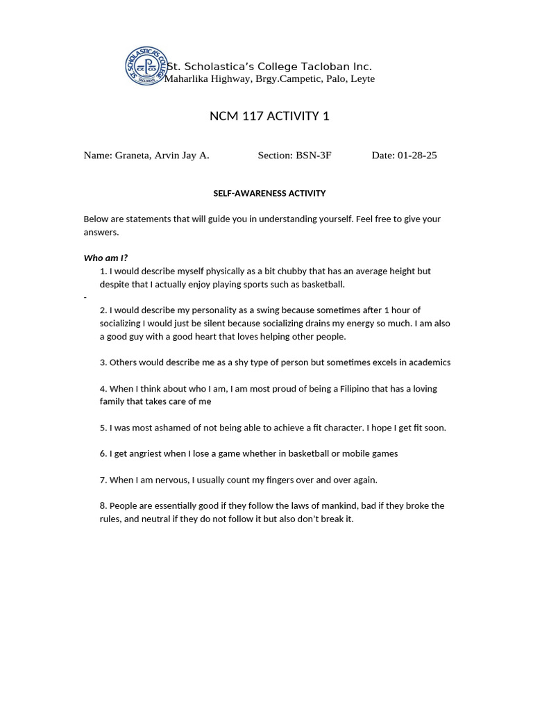NCM 117 Activity 1 2025 1 | PDF