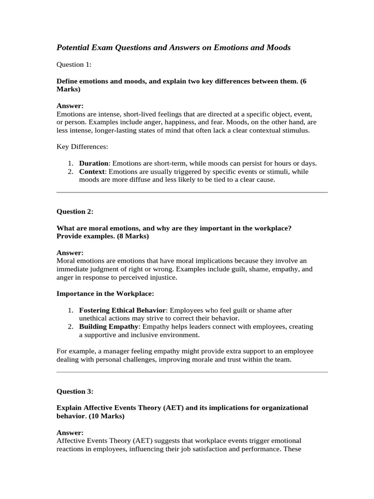 Potential Exam Questions and Answers OB | PDF | Motivational | Motivation