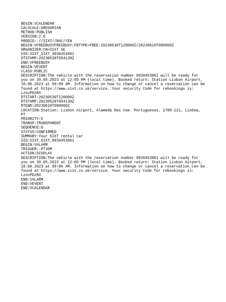 SIXT RES 9930453861.ics | PDF