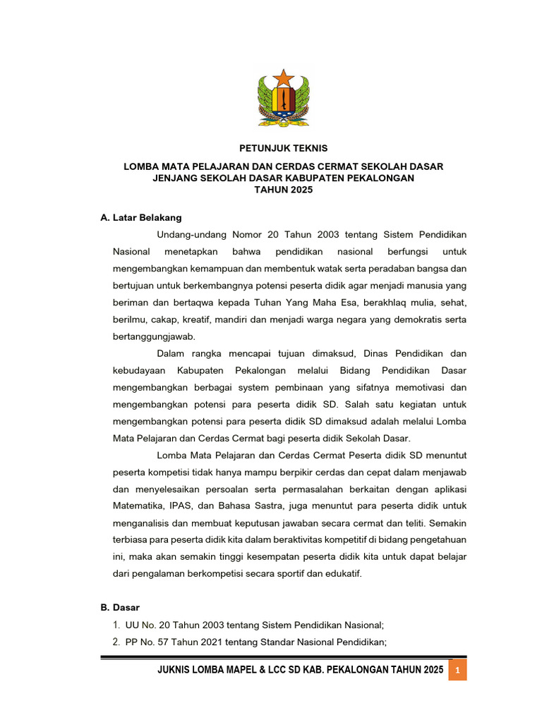 Juknis Lomba Mapel & LCC SD 2025 | PDF