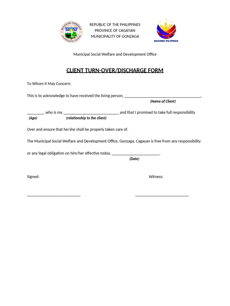 Client Turn-Over Discharge Form | PDF