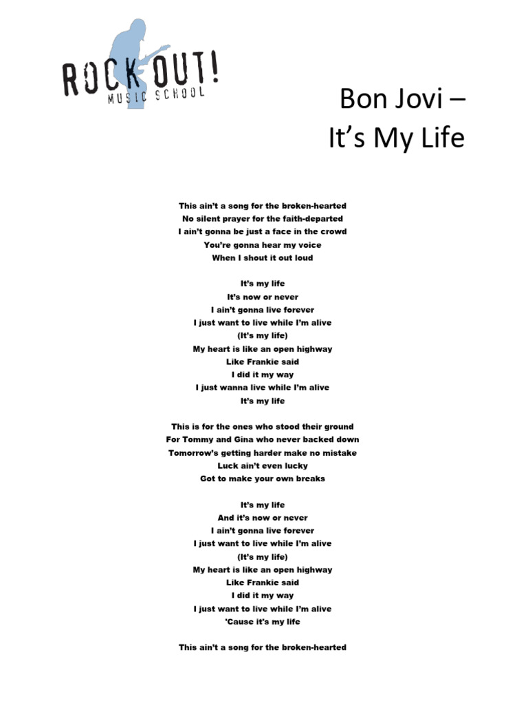 Bon Jovi - Its My Life Lyrics | PDF | American Pop Songs | Song Recordings