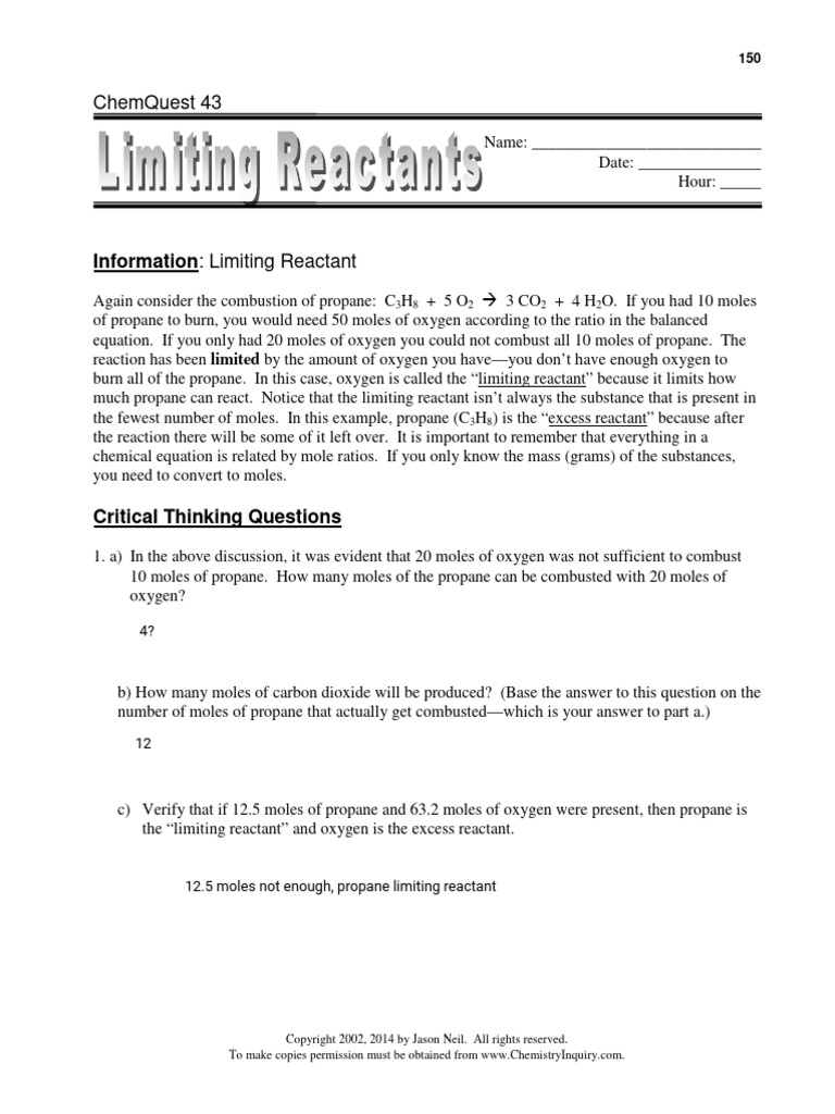 Jamison Blackburn - 43 - Limiting Reactants | PDF | Combustion | Mole (Unit)
