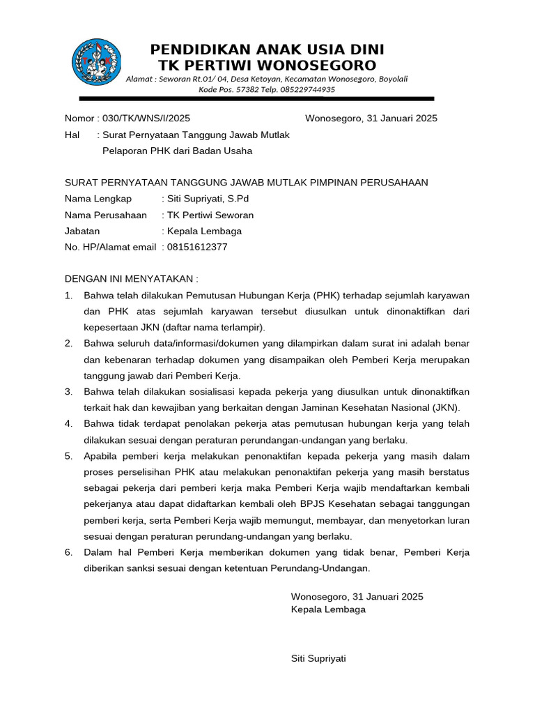 Referensi Form PHK | PDF