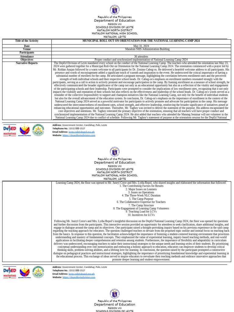 NLC Roll Out Completion Report | PDF | Inquiry Based Learning | Learning