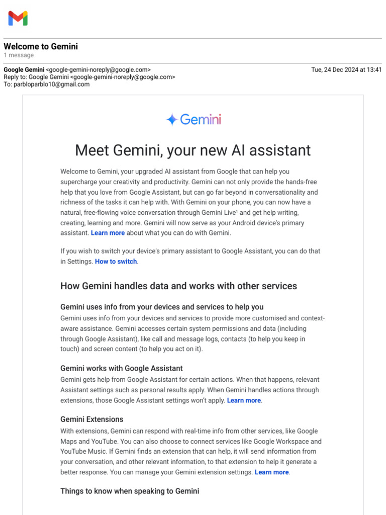 Gmail - Welcome to Gemini | PDF | Mobile Computers | Mobile Software