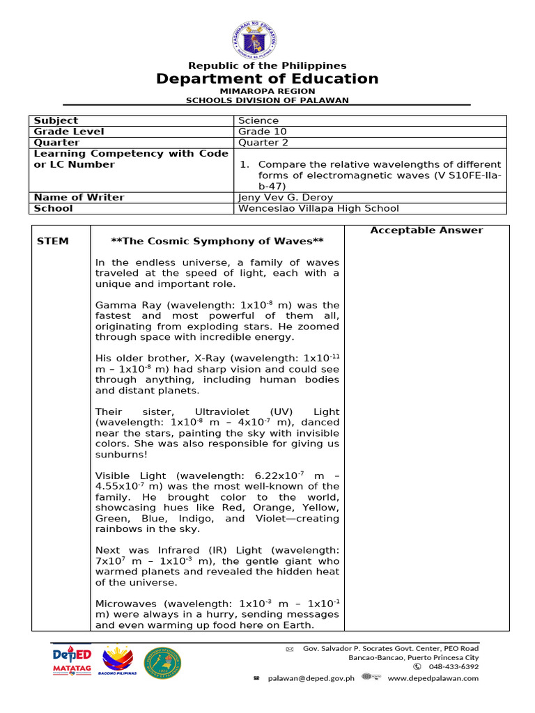 Pisa Question-10-Quarter2-Deroy | PDF | Electromagnetic Radiation | Light