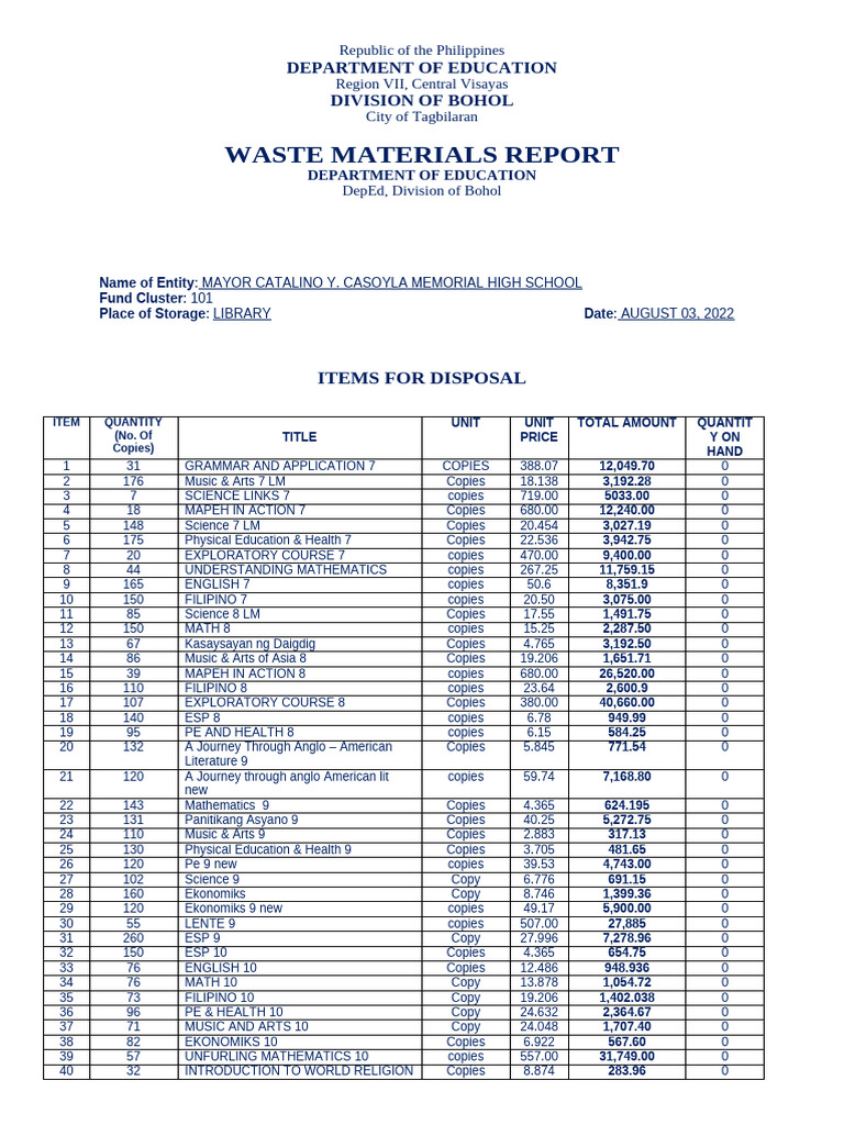 Report On Sales and Disposal Forms2022 | PDF | Science