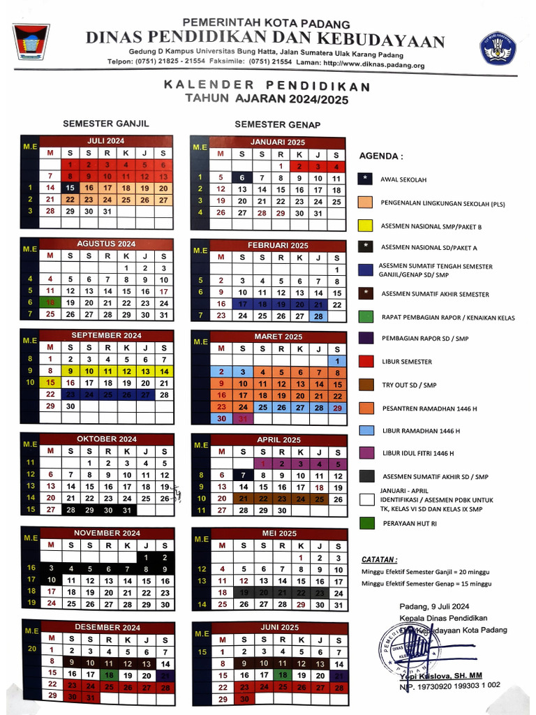 Kalender Pendidikan Kota Padang 2024 - 2025 | PDF
