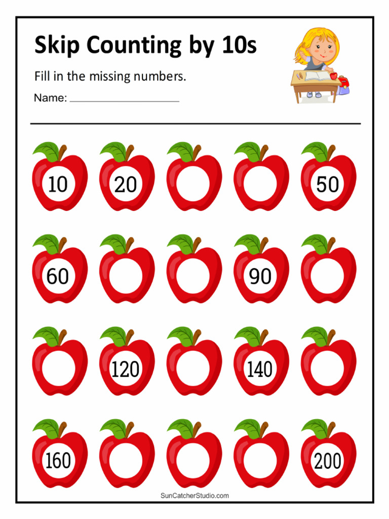 Apples Free Skip Counting Worksheet by 10 | PDF